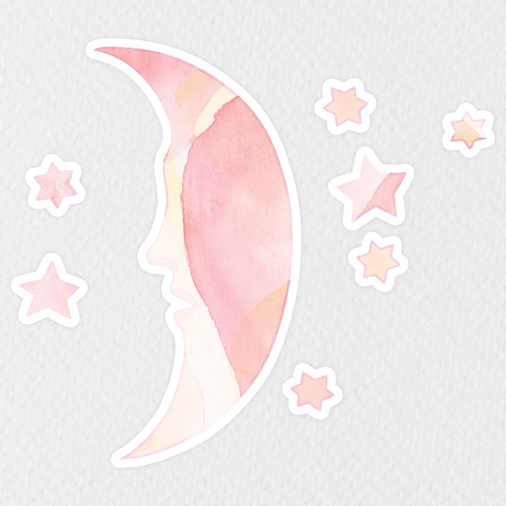 Pink celestial crescent moon face | Free PSD - rawpixel