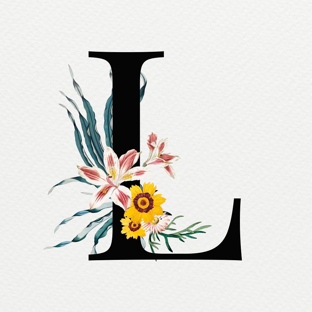 L psd floral alphabet font | Premium PSD - rawpixel