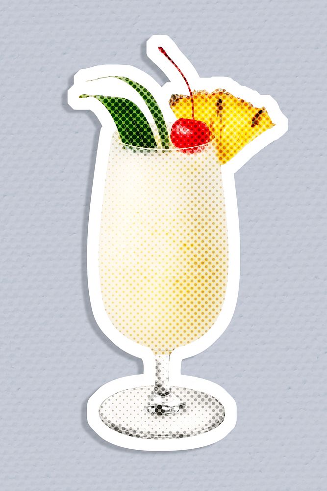 Halftone pina colada drink sticker | Free PSD - rawpixel