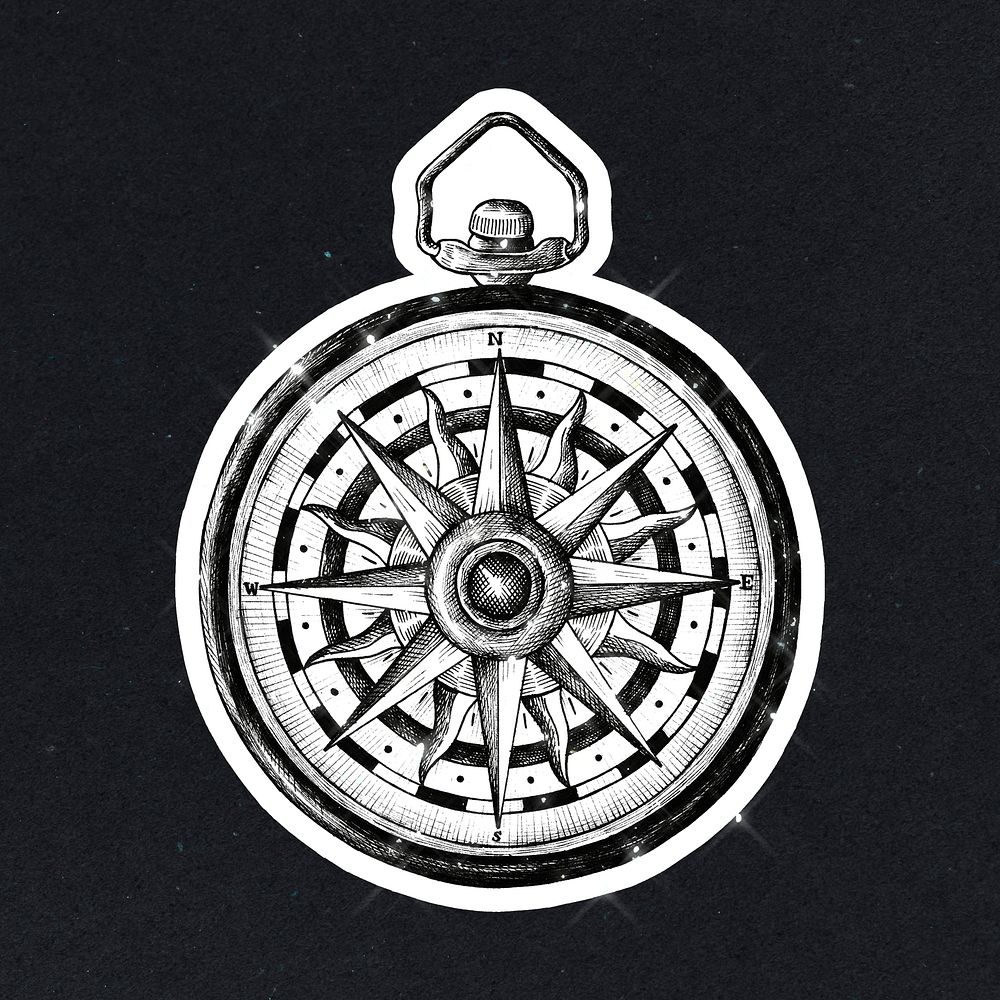 Sparkling classic compass sticker with white | Premium PSD - rawpixel