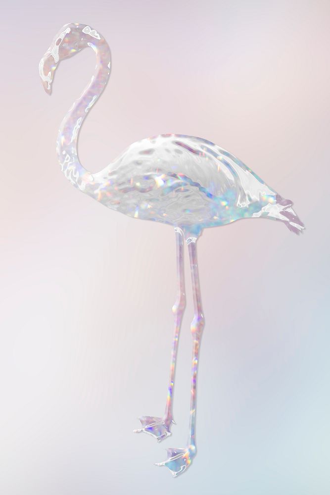 Silver holographic flamingo illustration | Premium PSD - rawpixel