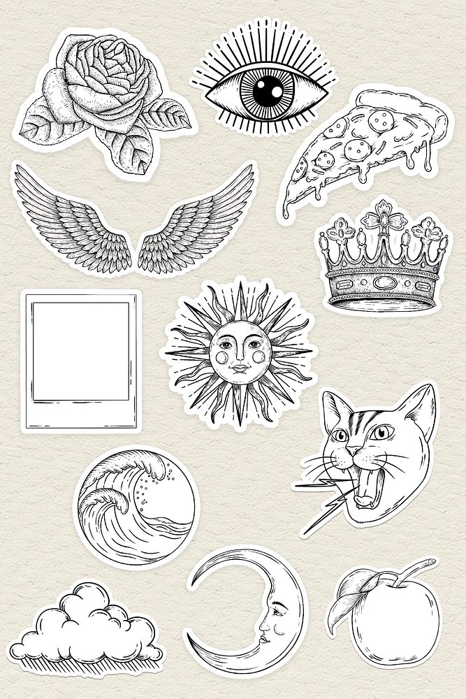 Drawing sticker set design resources | Premium PSD - rawpixel