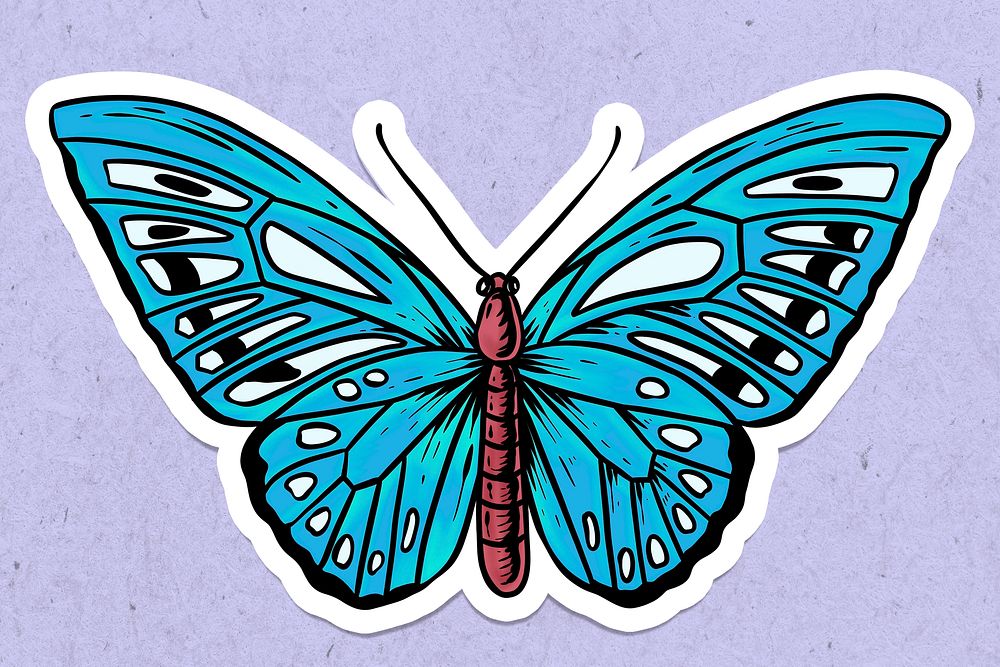 Blue butterfly sticker with a white | Premium PSD - rawpixel