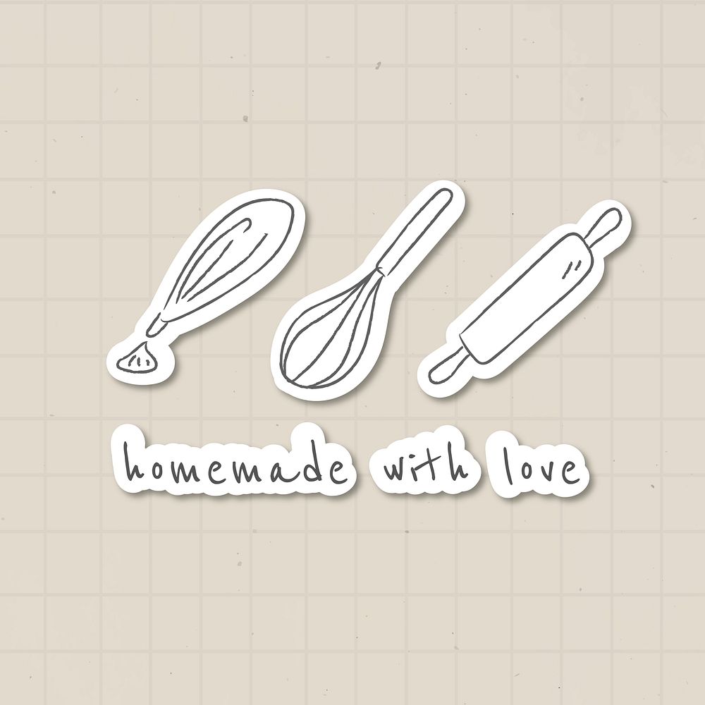 Doodle bake utensils sticker design | Free Vector - rawpixel