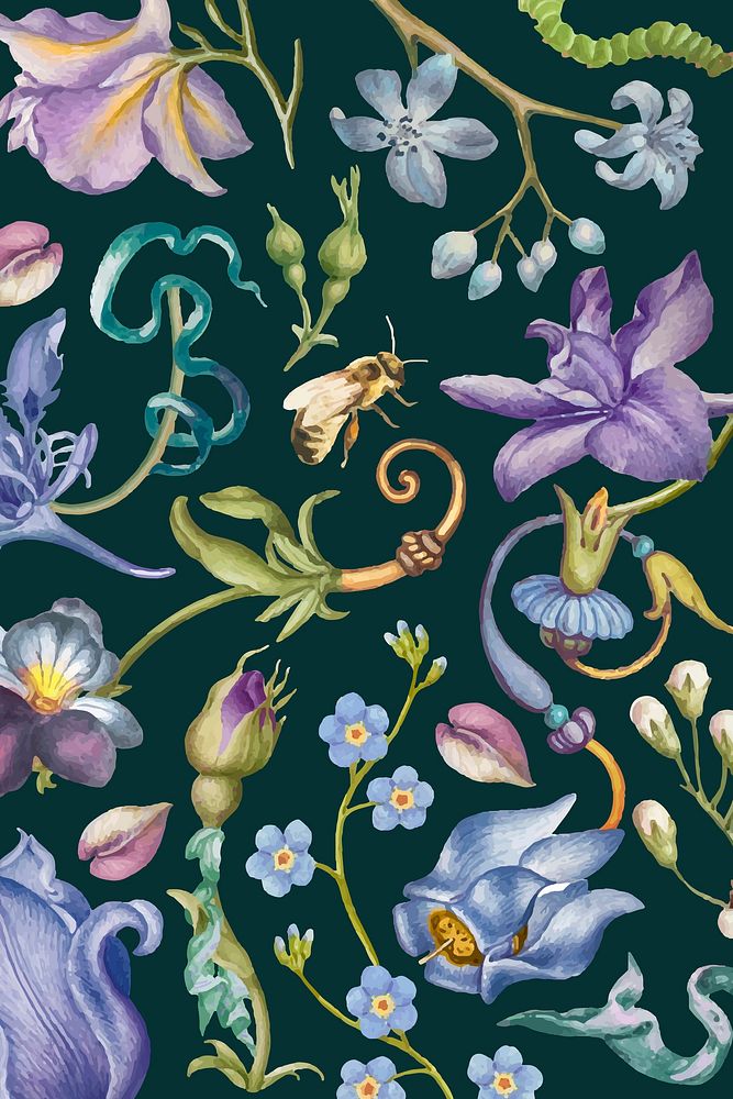 Aesthetic purple floral pattern vector | Premium Vector - rawpixel