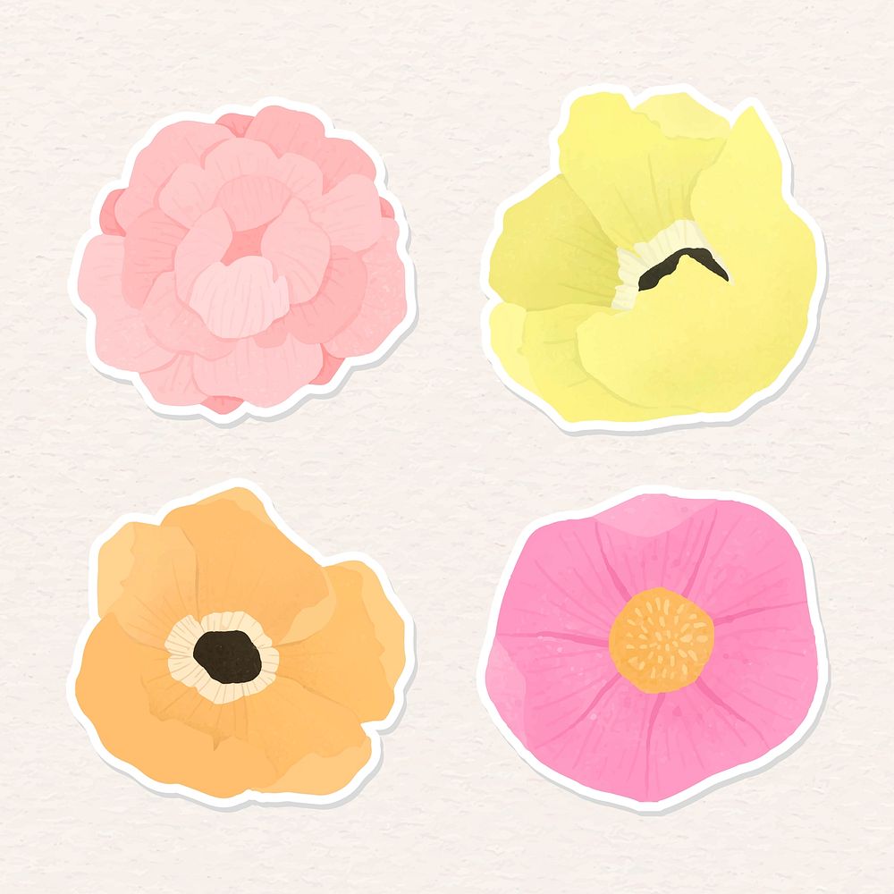 Colorful floral sticker set illustration | Premium Photo - rawpixel