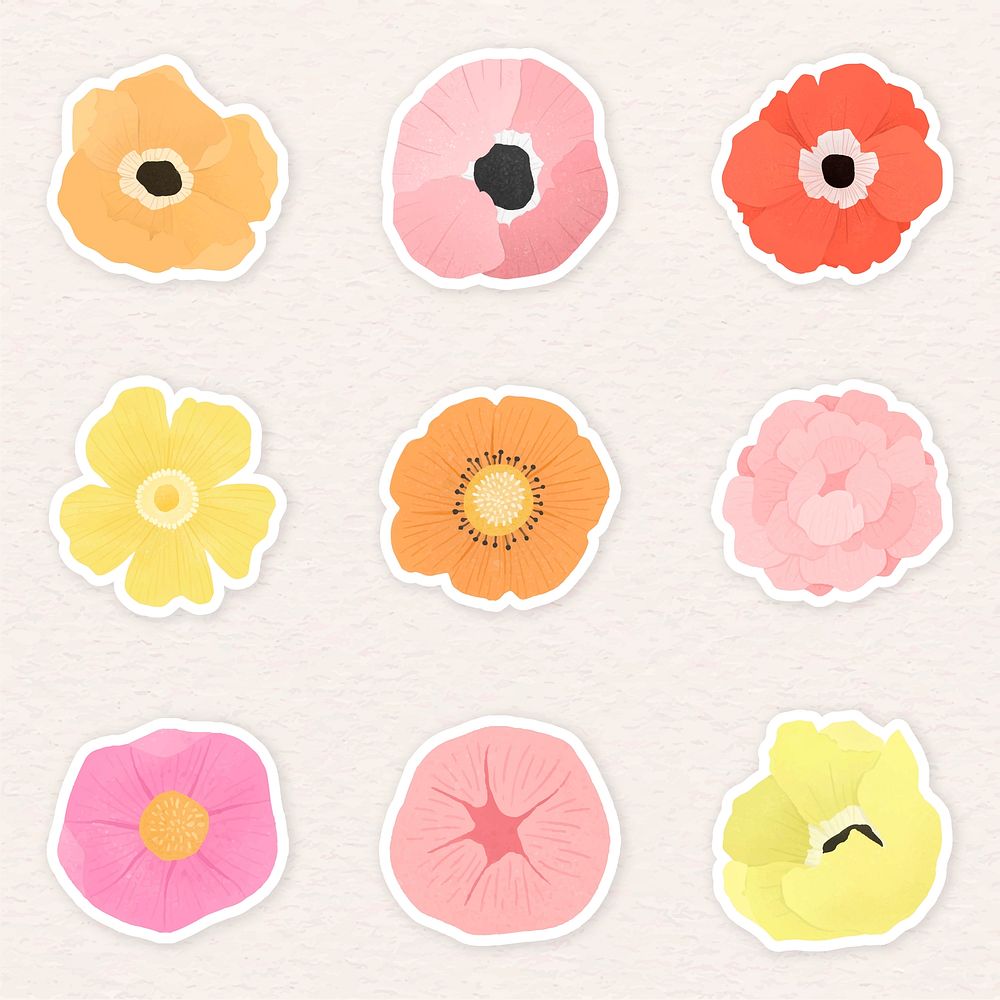 Colorful floral sticker set illustration | Premium PSD - rawpixel