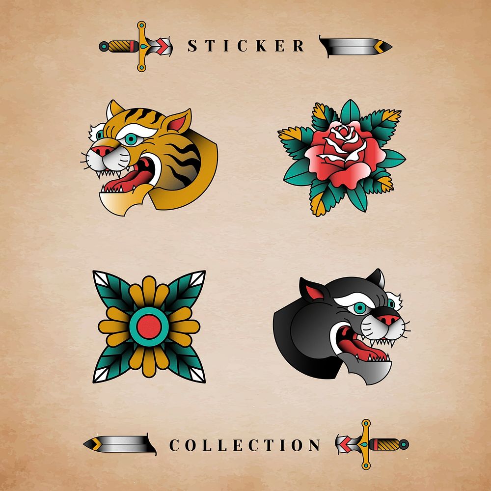 Traditional old school sticker set | Premium Vector - rawpixel