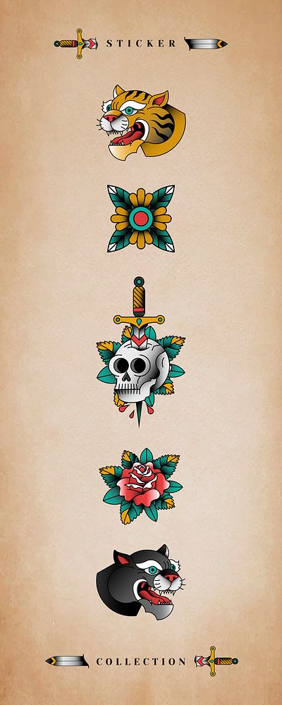 Traditional old school stickers set | Premium Vector - rawpixel