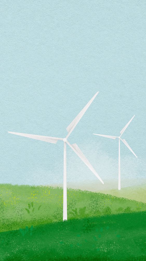 Wind farm phone wallpaper, watercolor | Premium Photo - rawpixel