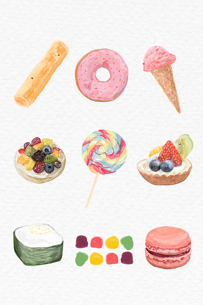 Sweet desserts psd watercolor collection | Premium PSD - rawpixel