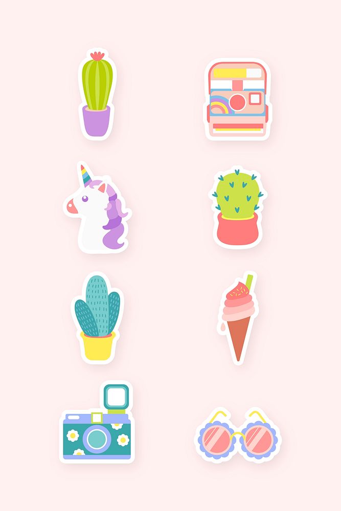 Cute sticker collection vector | Free Vector - rawpixel