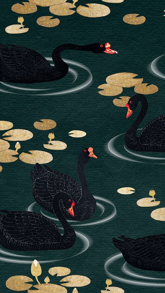 Swimming black geese with gold | Premium Photo - rawpixel