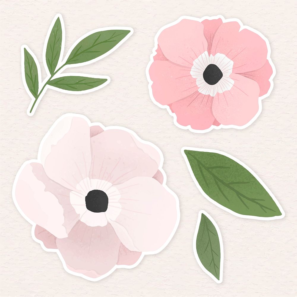 Pale pink floral sticker collection | Premium PSD - rawpixel