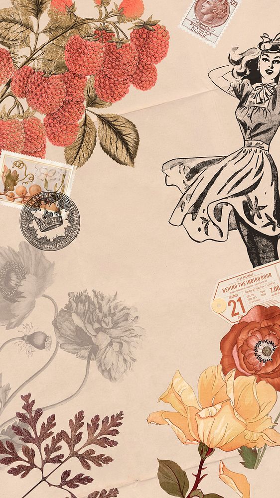 Vintage ephemera mobile wallpaper, | Premium Photo - rawpixel