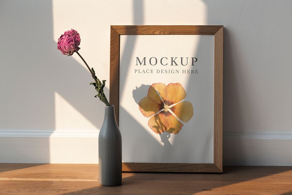 Dried pink peony flower in a gray | Premium PSD Mockup - rawpixel