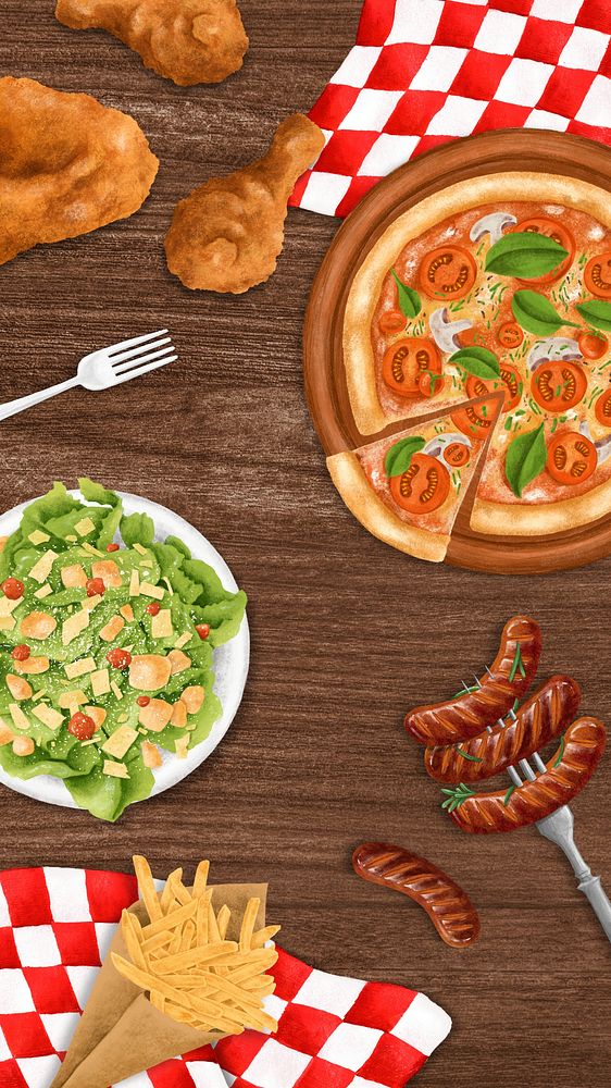 American food phone wallpaper, wooden | Premium Photo Illustration ...
