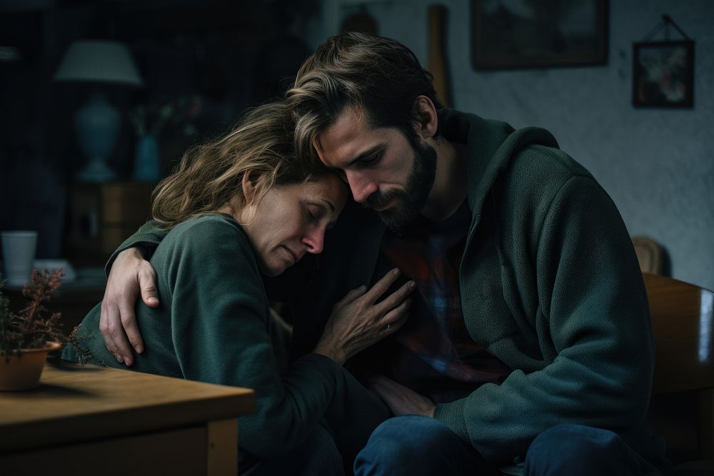 Sad couple cuddle each other | Free Photo - rawpixel