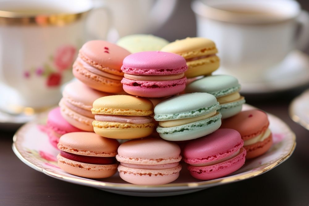 Macarons plate food confectionery. AI | Free Photo - rawpixel
