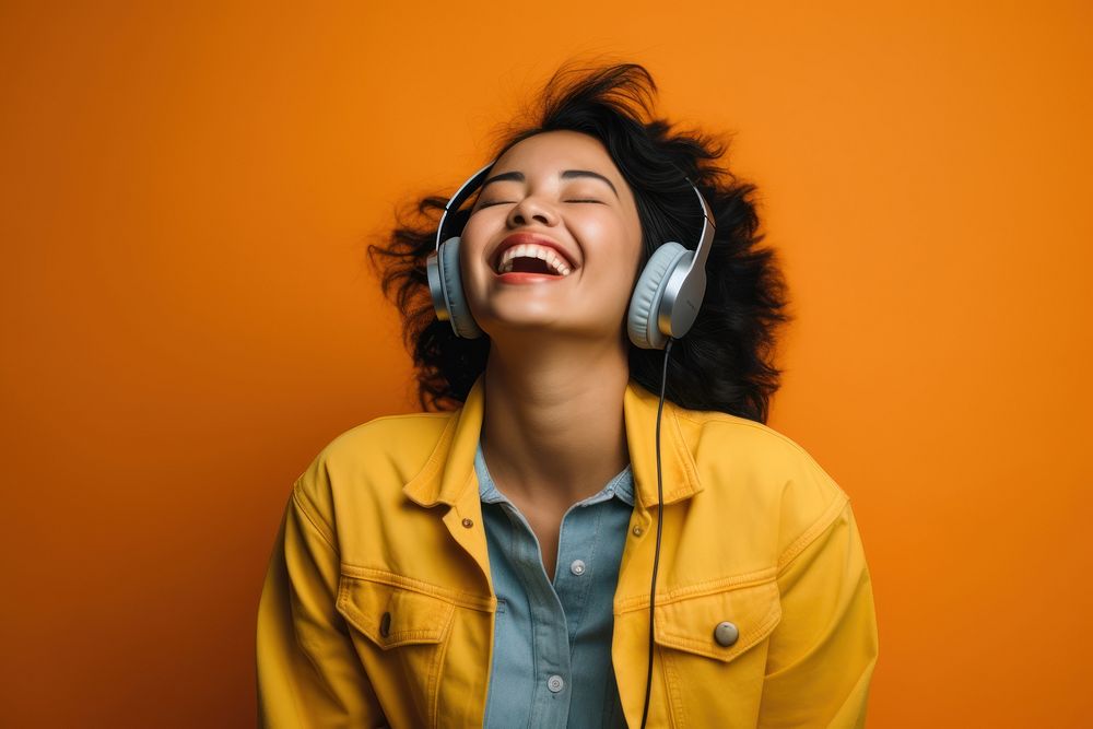 Headphones listening laughing headset. AI | Free Photo - rawpixel