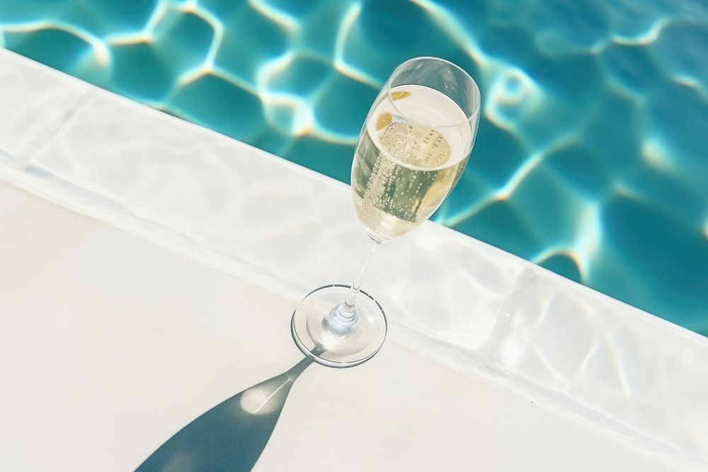 Champagne glass pool day. AI | Free Photo - rawpixel