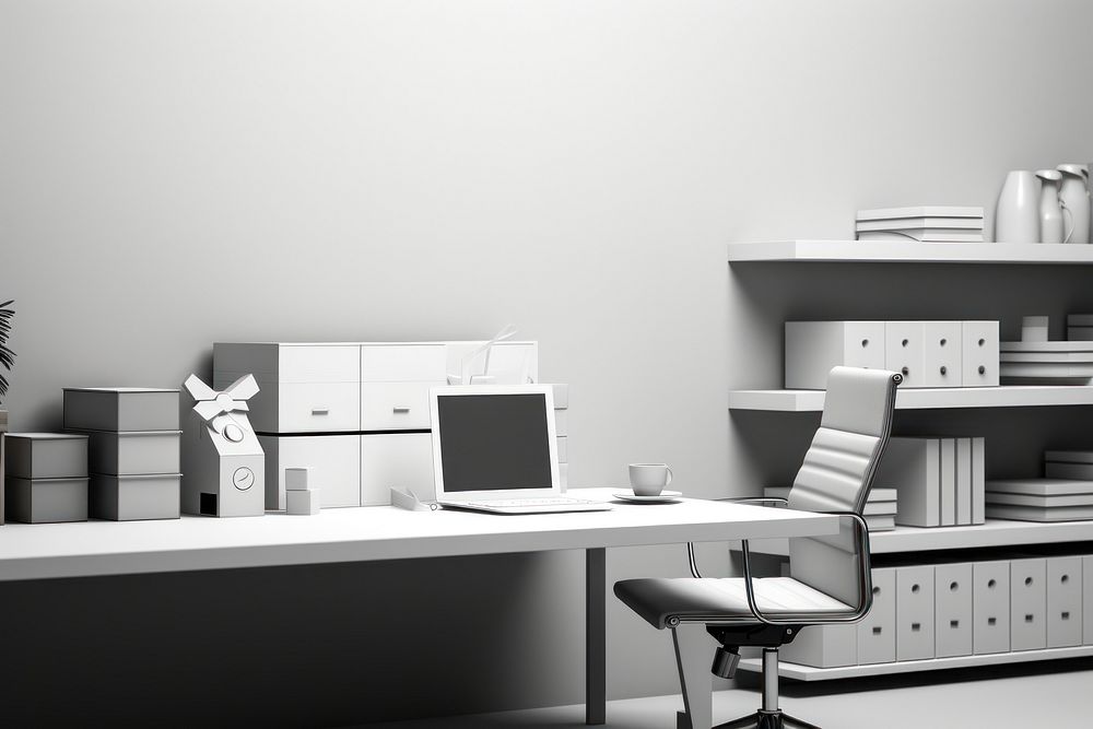 Office table furniture computer. AI | Free Photo Illustration - rawpixel