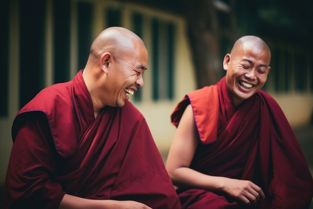 Laughing adult monk spirituality. AI | Free Photo - rawpixel