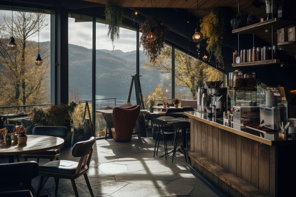 Cafe architecture restaurant mountain. AI | Free Photo - rawpixel