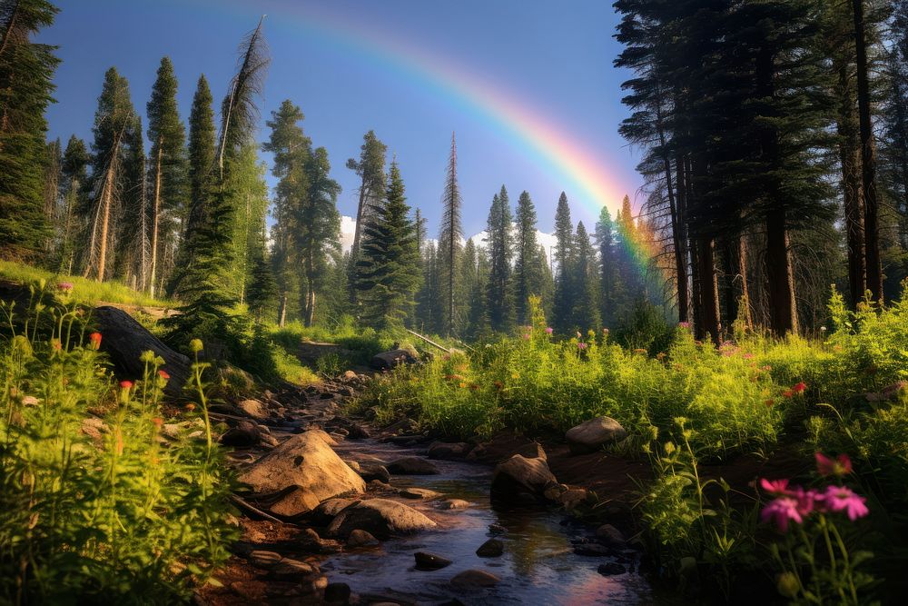 Rainbow forest wilderness vegetation. AI | Free Photo - rawpixel