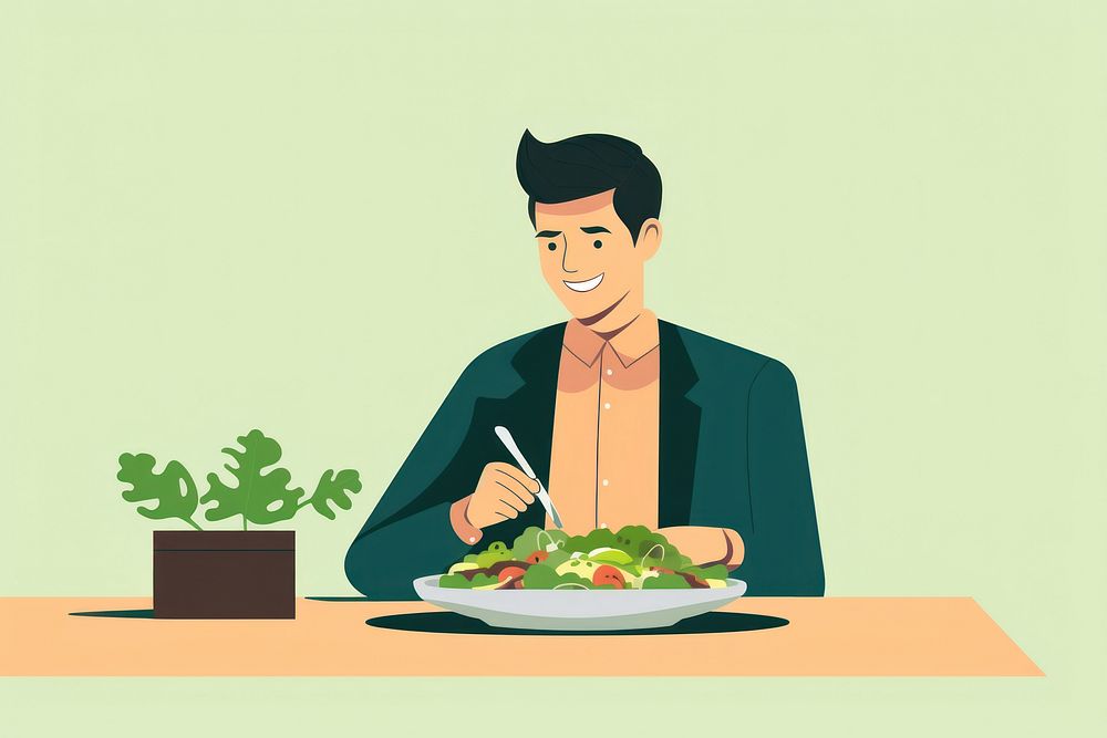 Cartoon eating lunch food. AI | Free Photo Illustration - rawpixel