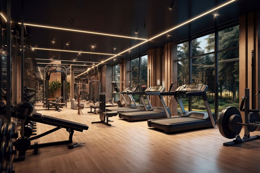 Gym architecture treadmill building. AI | Free Photo - rawpixel