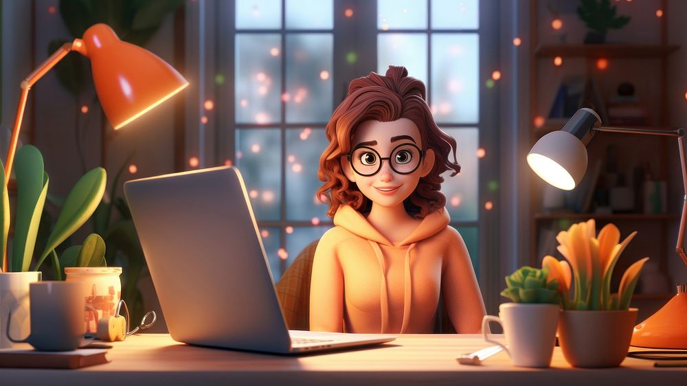Woman computer cartoon laptop. AI | Free Photo Illustration - rawpixel