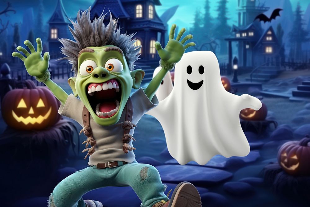 3D zombie running away from ghost | Free Photo Illustration - rawpixel