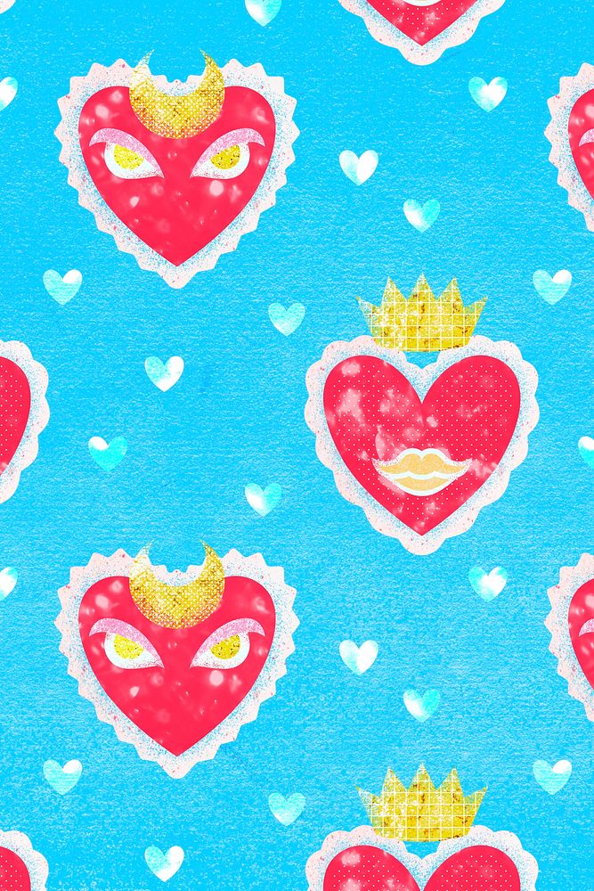Kidcore heart pattern background, blue | Free Photo - rawpixel