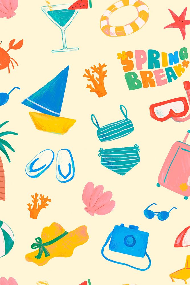 Spring break doodle pattern, yellow | Free Photo - rawpixel