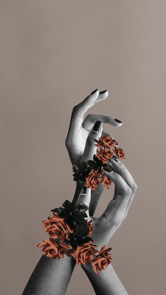 Two hands in grayscale with flowers | Premium PSD - rawpixel