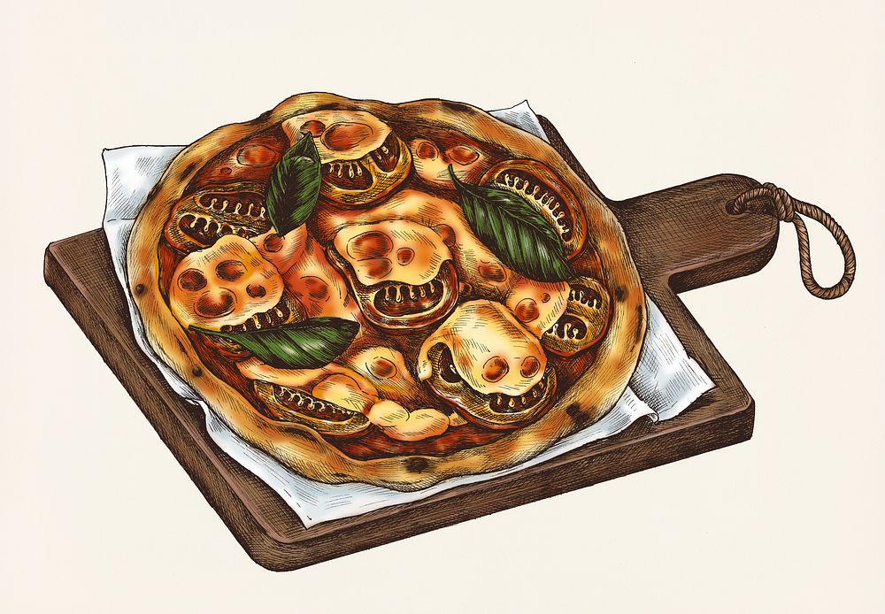 Hand-drawn stone-oven pizza | PSD Illustration - rawpixel