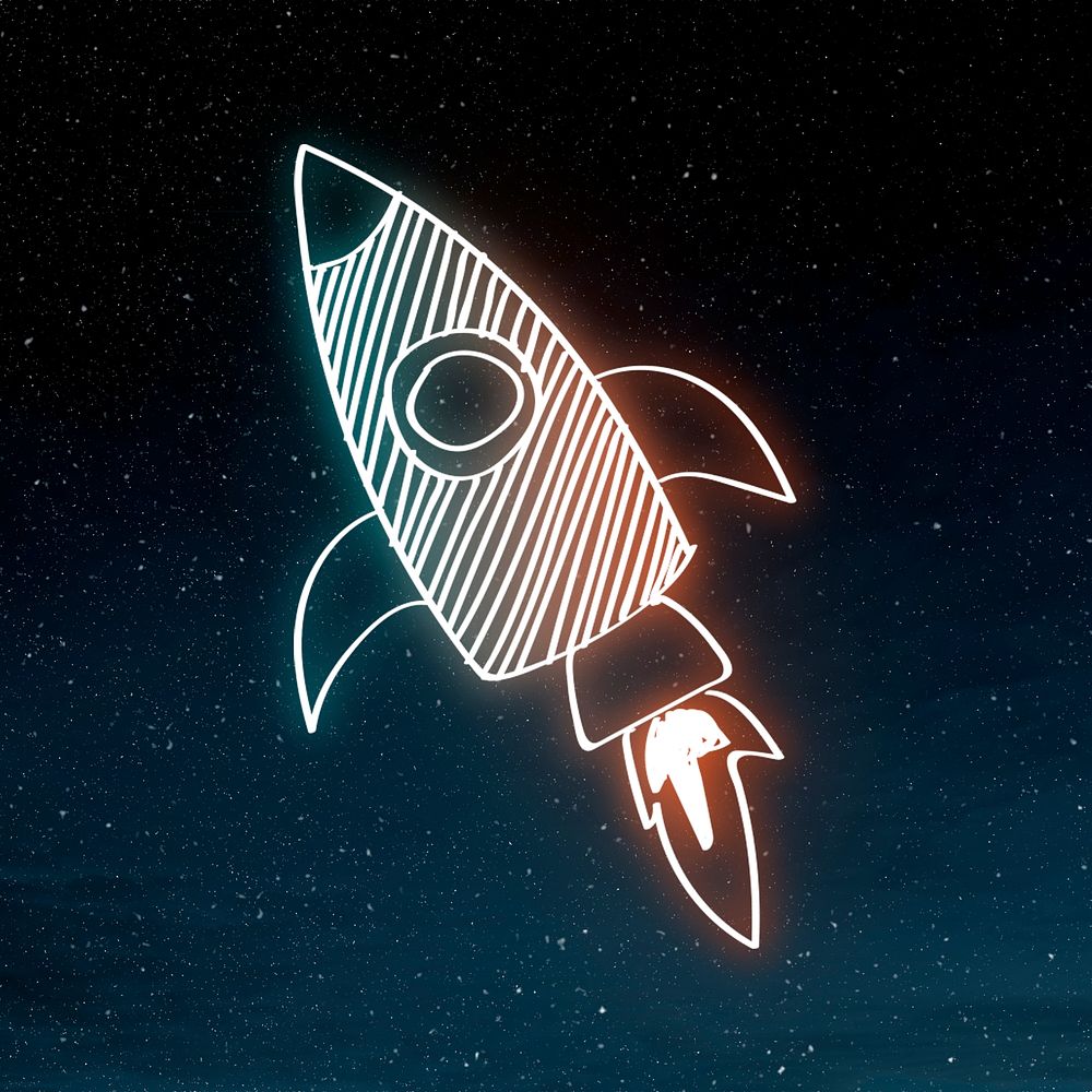 Rainbow rocket psd neon doodle | Free PSD - rawpixel