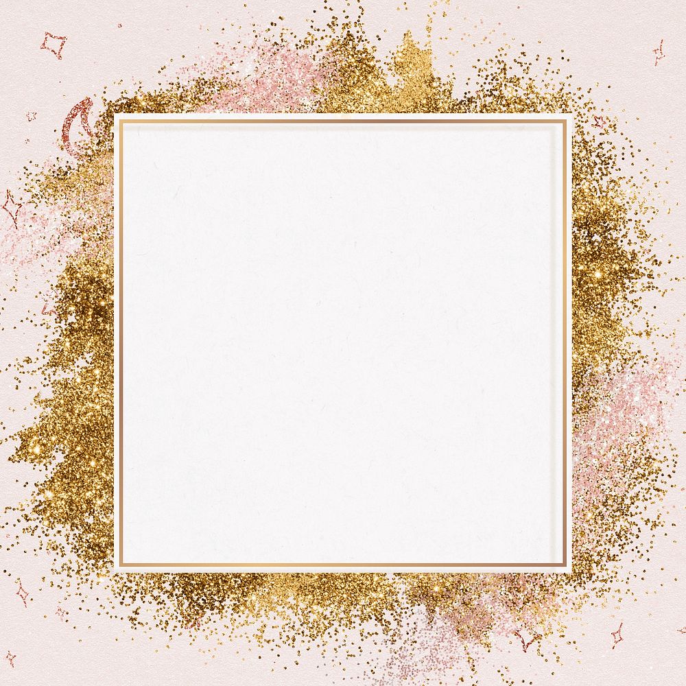 Sparkly gold frame psd on glitter | Premium PSD - rawpixel