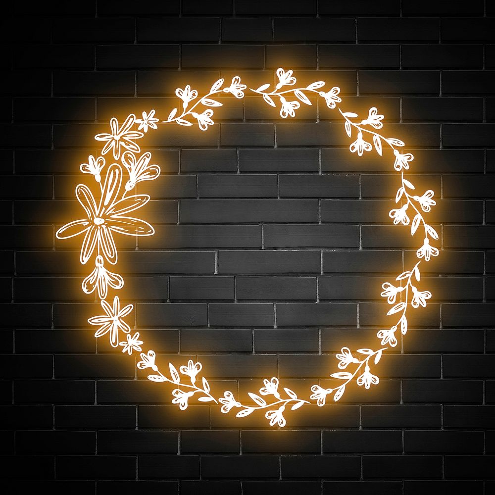 Glowing neon frame floral vector | Free Vector - rawpixel