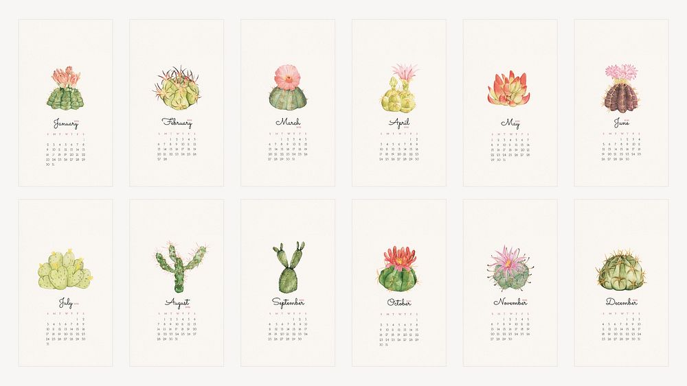 Botanical 2022 monthly calendar template, | Premium Vector - rawpixel