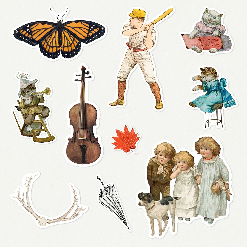 Vintage hand drawn sticker set | Premium PSD - rawpixel