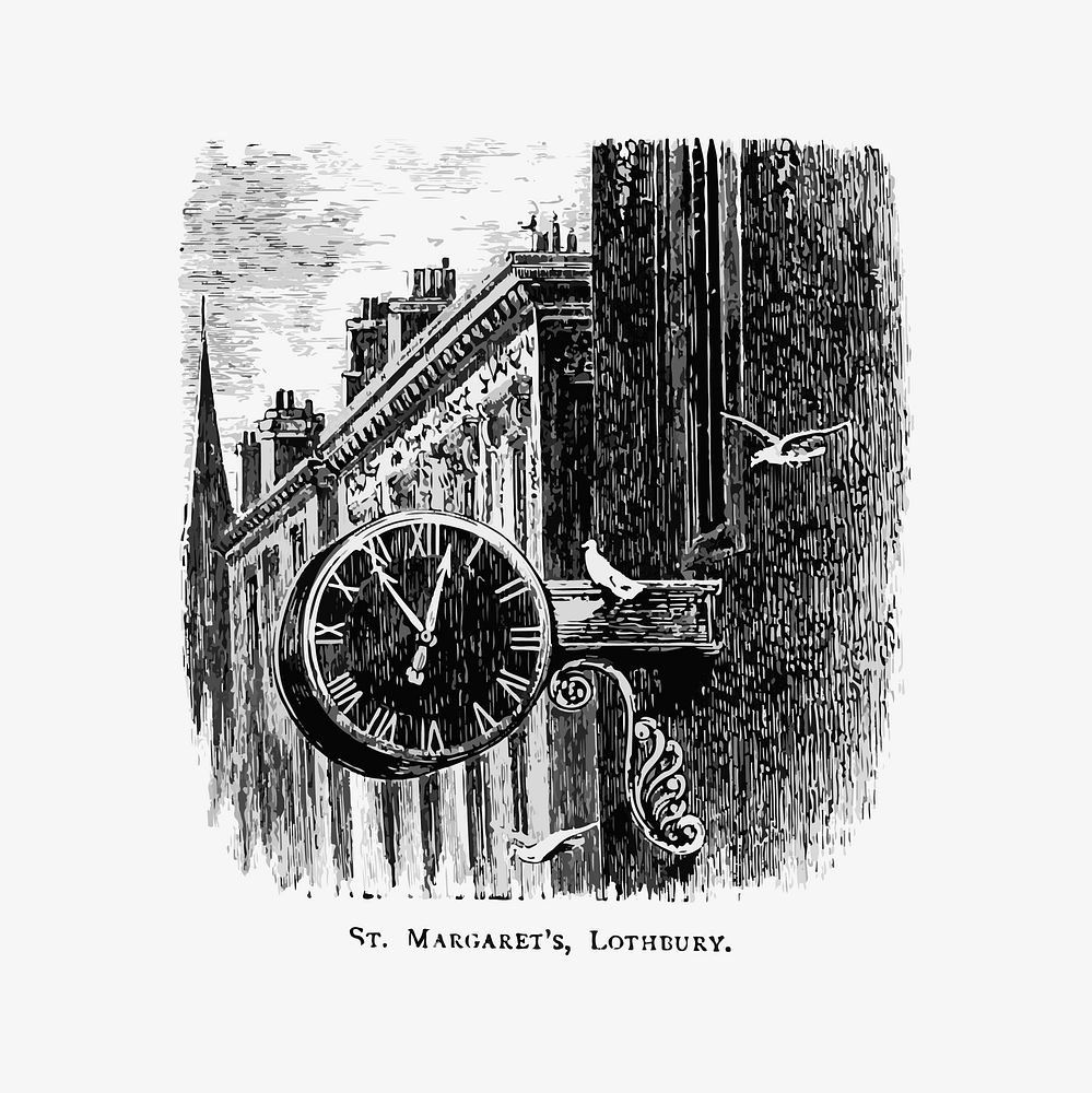 Vintage clock in a city | Free Vector Illustration - rawpixel