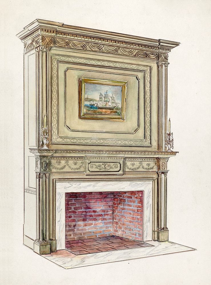 Fireplace (c. 1936) by Charles | Free Photo Illustration - rawpixel