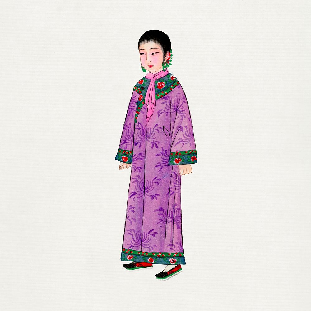 Woman in purple Manchu robe | Premium PSD Illustration - rawpixel