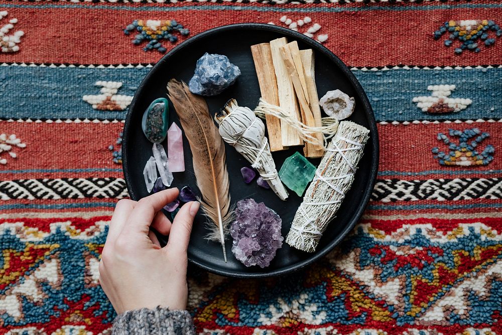 Woman with sage and crystals | Premium Photo - rawpixel