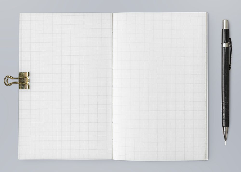 Blank plain notebook page with stationary | Premium PSD Mockup - rawpixel