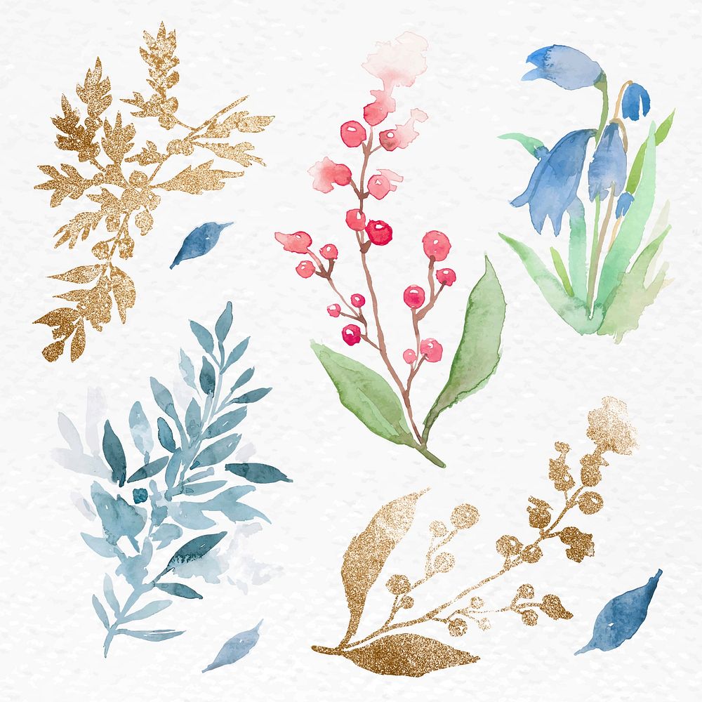 Winter leaves set watercolor vector | Premium Vector - rawpixel