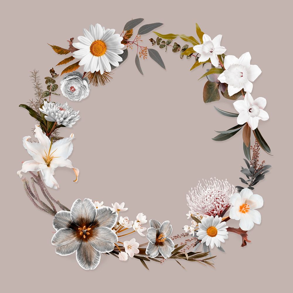 Greige aesthetic, flowers frame, floral | Premium PSD - rawpixel