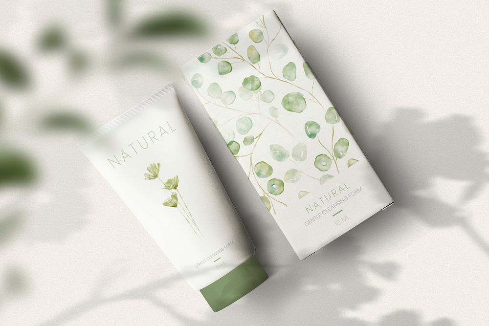 Cosmetic packaging mockup, botanical green | Premium PSD Mockup - rawpixel